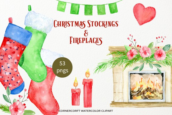 Christmas Stockings Fireplace Clipart