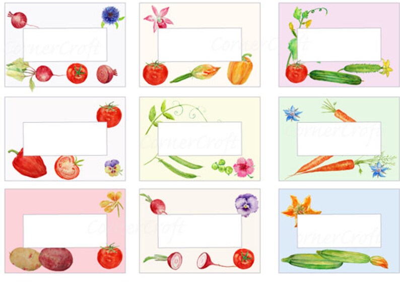 Handpainted Watercolour Vegetable Labels for Instant Download | Etsy