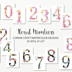 Watercolor Floral Numbers for Instant Download - Etsy UK