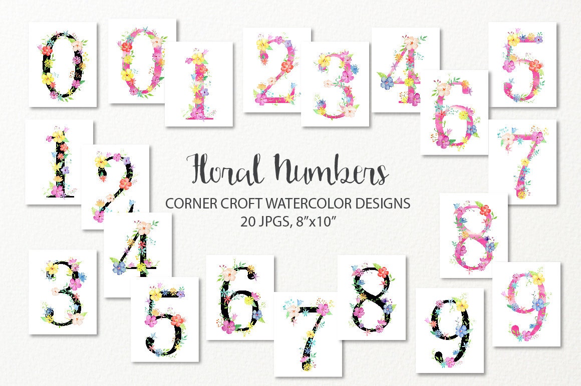 Watercolor Floral Numbers for Instant Download - Etsy UK