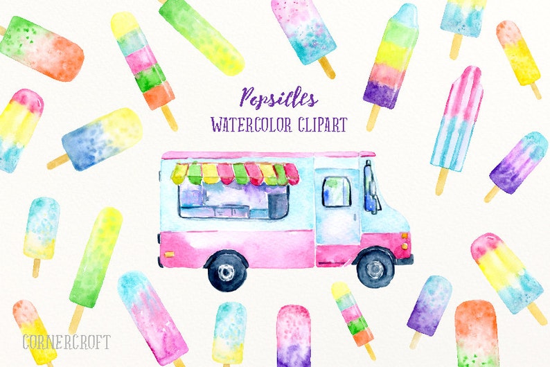 Watercolor clipart popsicles ice lollies ice creams and | Etsy