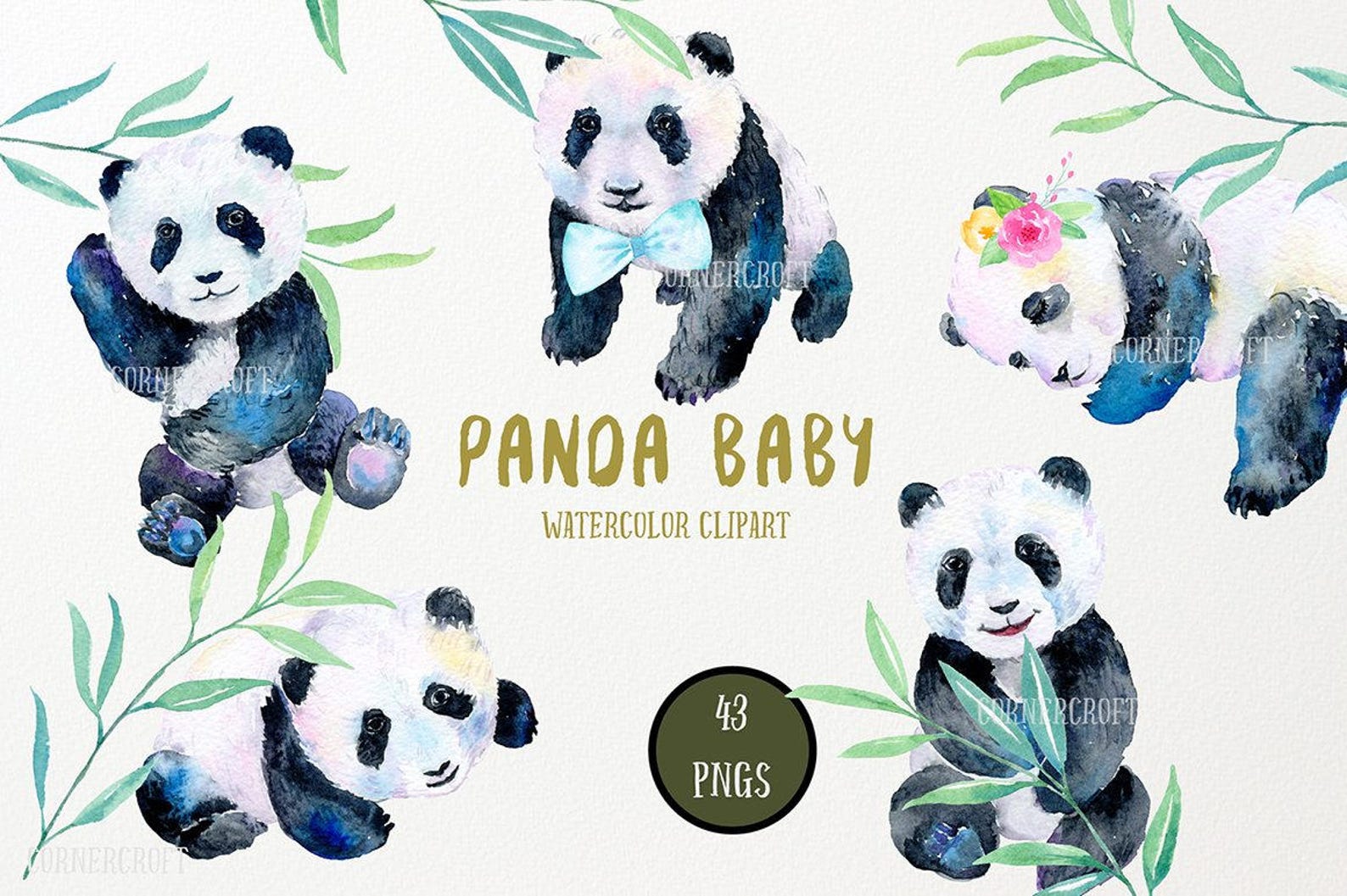 Panda Clipart Watercolor Clipart Panda Baby Instant Download - Etsy