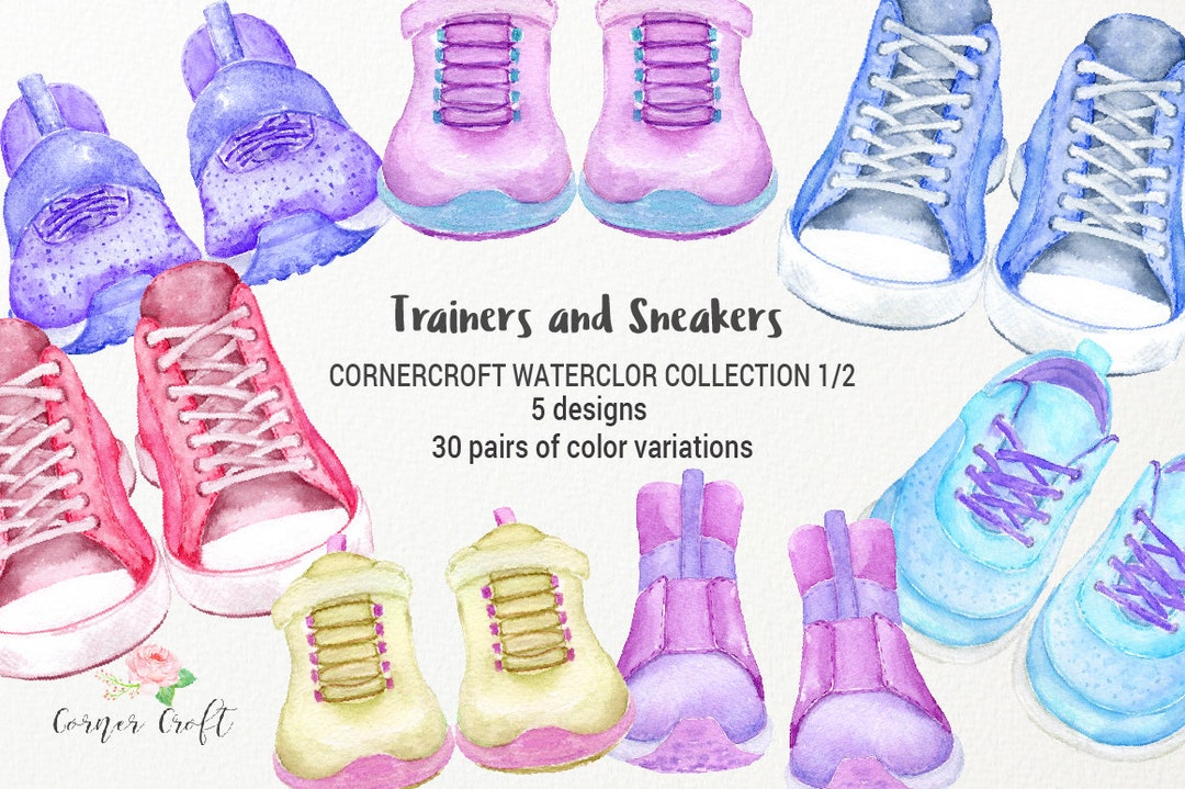 Watercolor Trainers and Sneakers Clipart – Colorful Shoes (digital ...