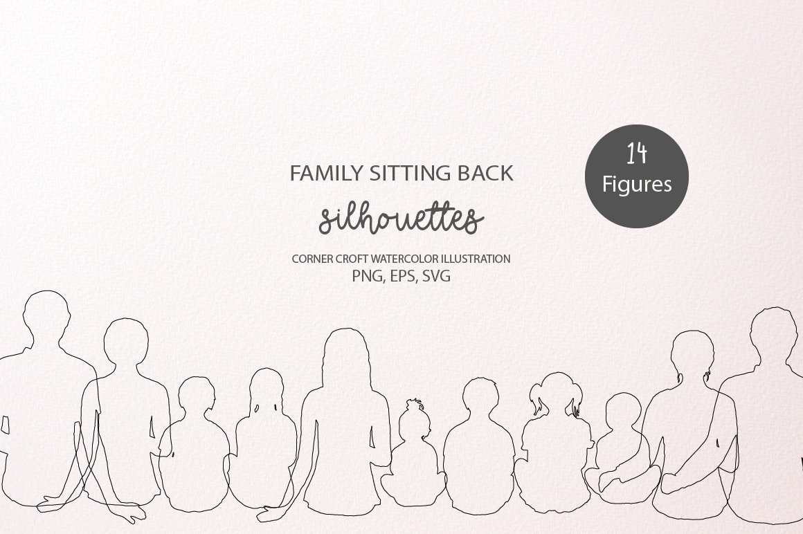 Family Sitting Back Silhouettes Outlines PNG EPS SVG Instant Download ...