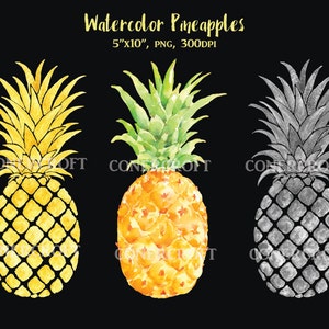 Watercolour Pineapple, Silver and Gold Pineapples for Instant Download ...