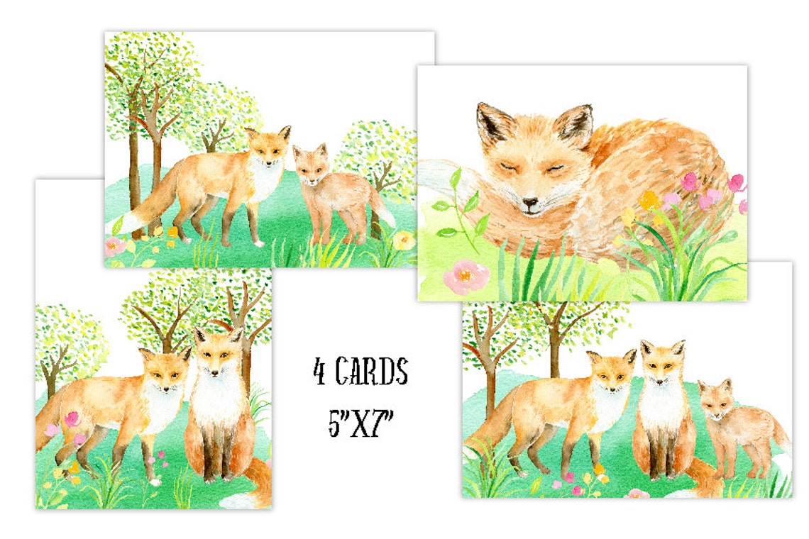 Watercolor Clipart Fox Family Printable Instant Download Wild - Etsy UK