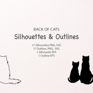 Back of Cat Silhouettes, Outlines, SVG, Vector Instant Download - Etsy