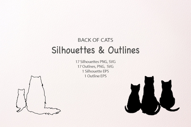 Back of Cat Silhouettes, Outlines, SVG, Vector Instant Download - Etsy UK