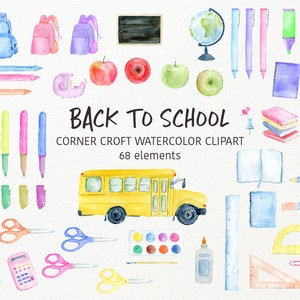Back to School Clipart Watercolor Stationery School Bus | Etsy
