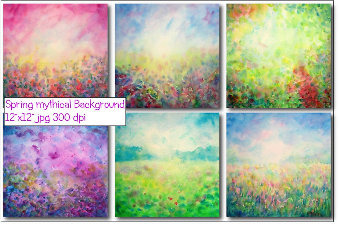 Watercolor Abstract Spring Mythical Landscape Background Instant ...