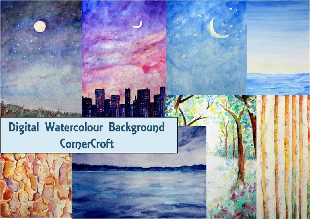 Watercolor Nature Landscape Night Woodland Background Digital Paper - Etsy