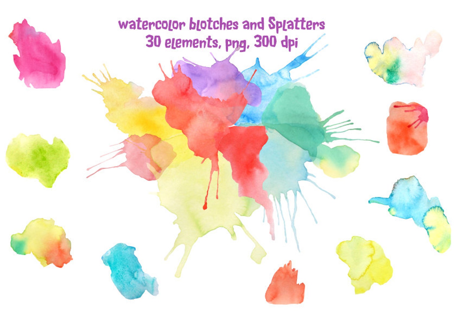 Watercolor Blotches and Splatters Patterns Instant Download for Graphic ...