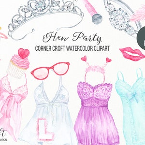 Hen Party Clipart, Watercolor Hen Do Illustration, Tiara, Veil ...