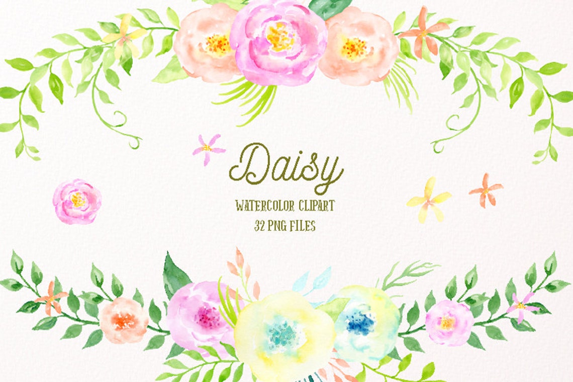 Watercolor Clipart Daisy pastel color flowers and decorative | Etsy