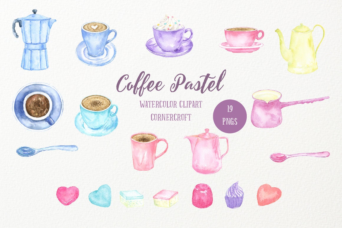 Coffee Pastelwaterolor Clipart Cup of Coffee Coffee Pot | Etsy