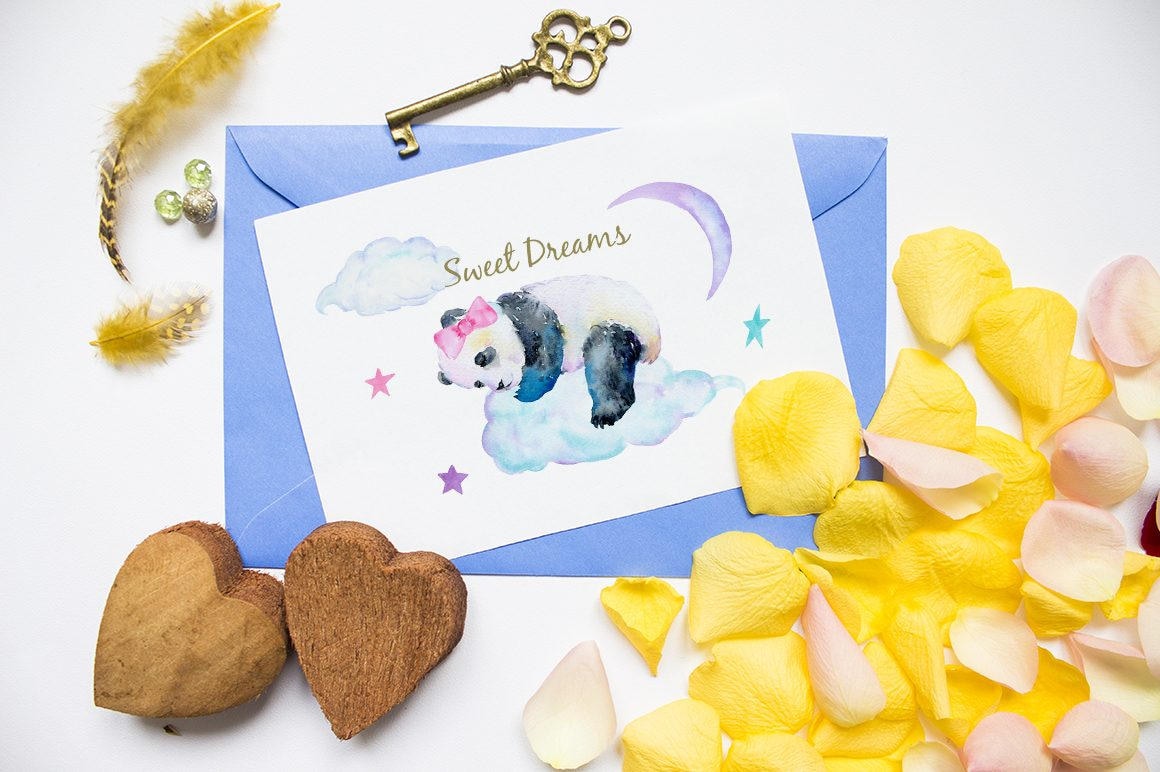 Watercolor Panda Baby Greeting Cards Graphics for Instant Download - Etsy