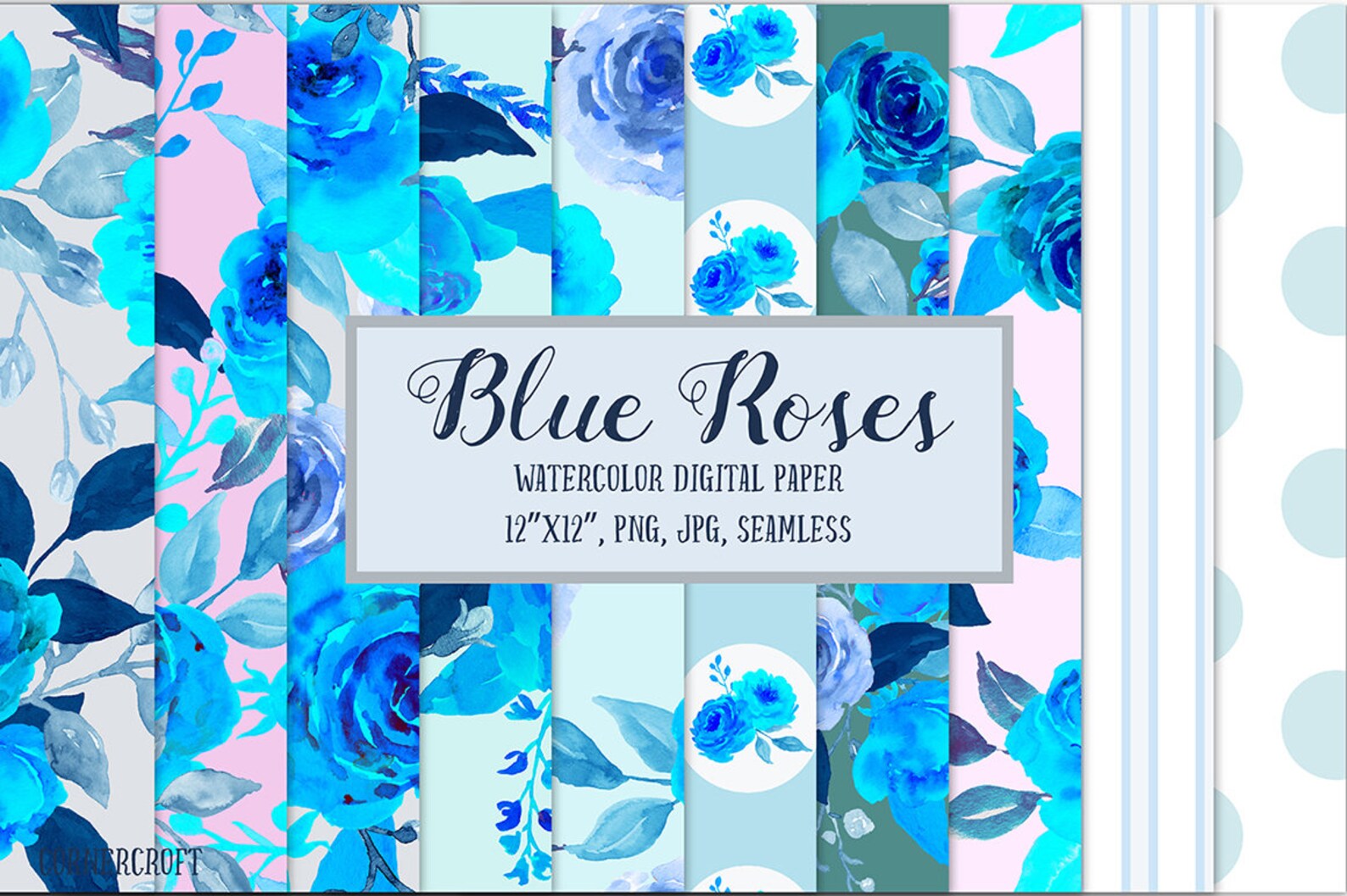 Watercolor Digital Paper Blue Rose for Instant Download Hand - Etsy