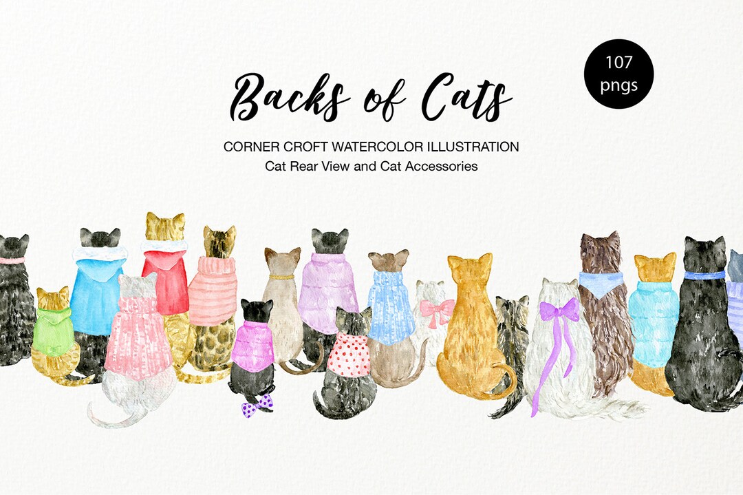 Watercolor Cat Clipart, Backs of Cats, Personalised Print Creator for ...