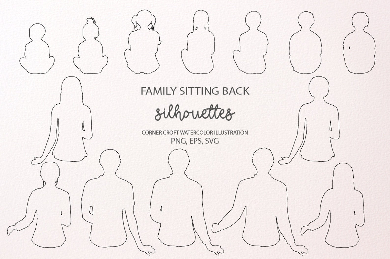 Family Sitting Back Silhouettes Outlines PNG EPS SVG Instant Download ...
