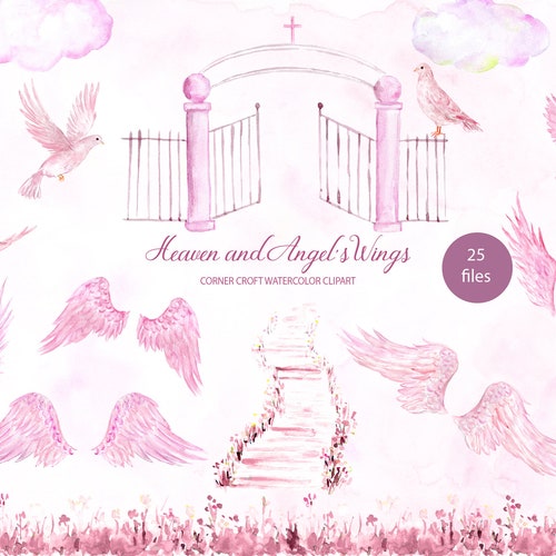 Heaven and Angel's Wings Watercolor Clipart Heaven - Etsy