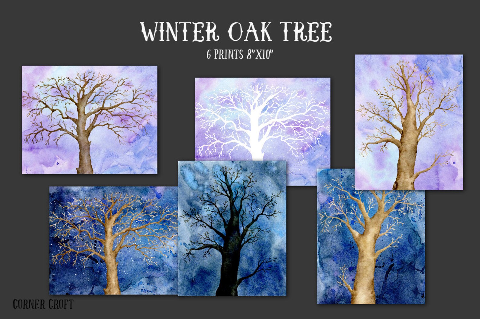 Watercolor Clipart Winter Oak Tree Large Bare Oak Trees - Etsy UK