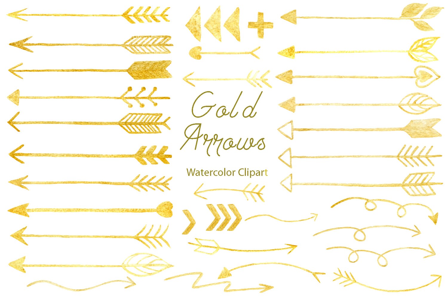Hand Drawn Gold Arrows, Arrows Clipart, Arrow Doodle Instant Download ...