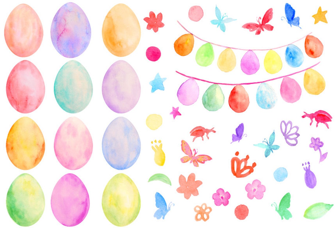 Easter Clip Art watercolor pastel color Easter eggs and | Etsy