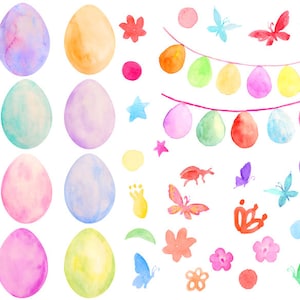 Easter Clip Art, Watercolor Pastel Color Easter Eggs and Easter Egg ...