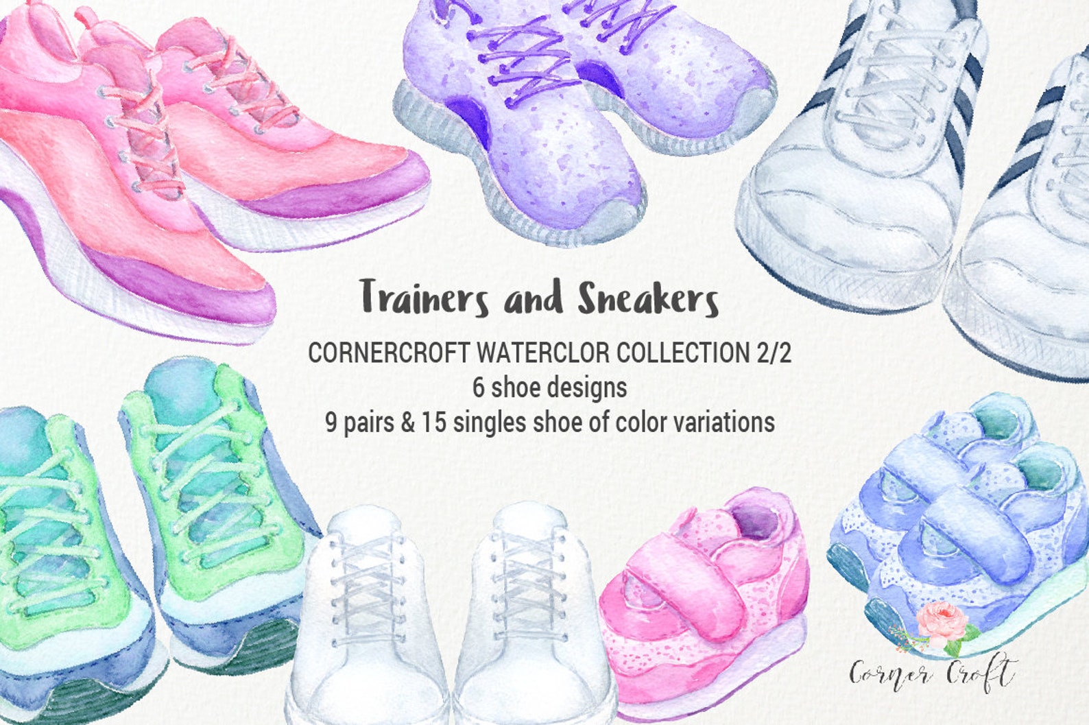 Watercolor Sneakers Clipart – Colorful Shoe Illustrations (digital ...
