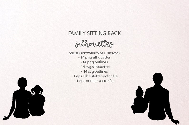 Family Sitting Back Silhouettes Outlines PNG EPS SVG Instant Download ...