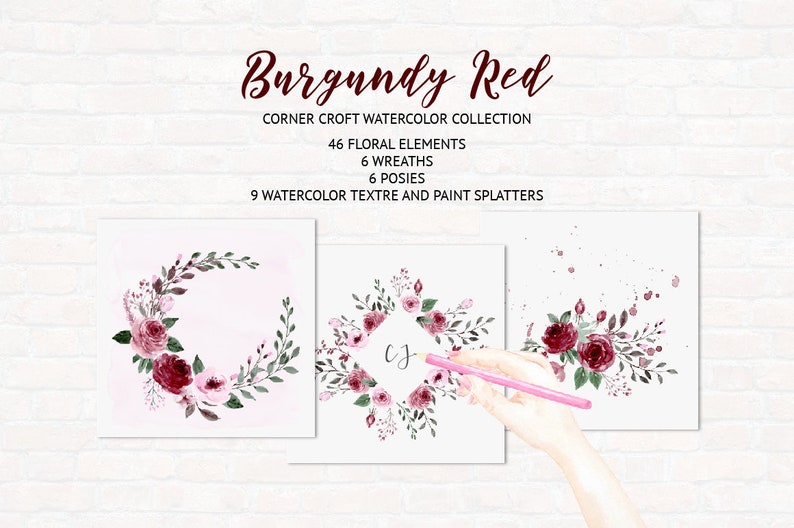 Watercolor Collection Burgundy Red for Instant Download - Etsy