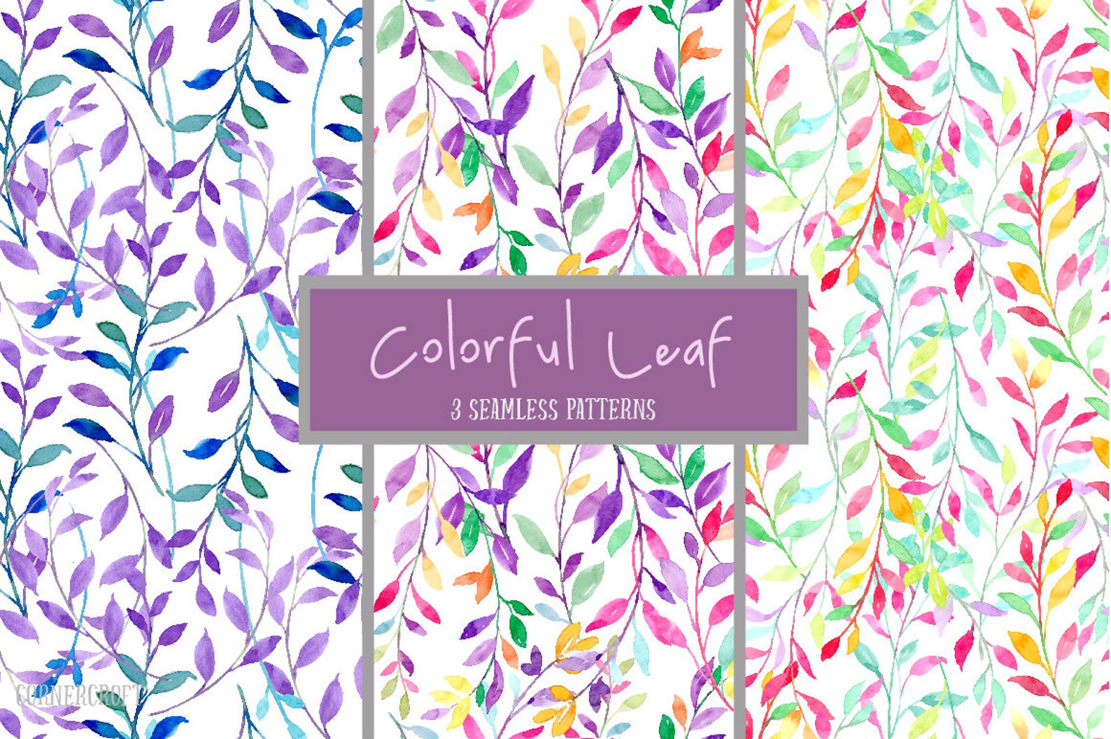 Digital Paper Colorful Leaf Seamless Pattern Watercolor - Etsy