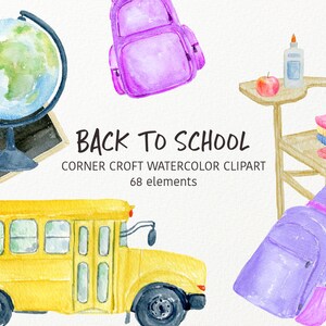 Back to School Clipart Watercolor Stationery School Bus | Etsy