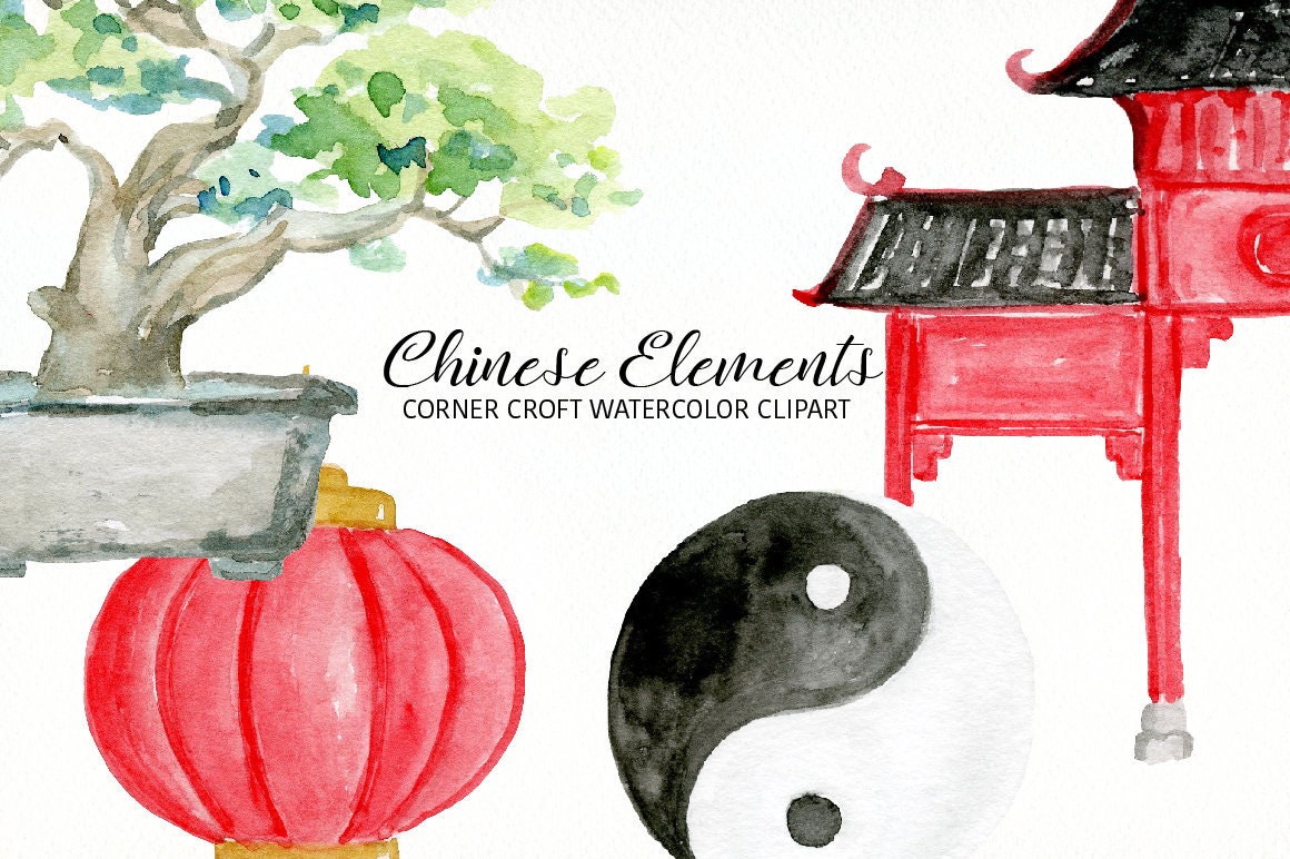 Watercolor Clipart of Chinese Elements for Instant Download - Etsy