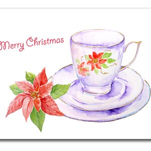 Hand Drawn Watercolor Clipart - White Christmas Tea Cups Instant ...
