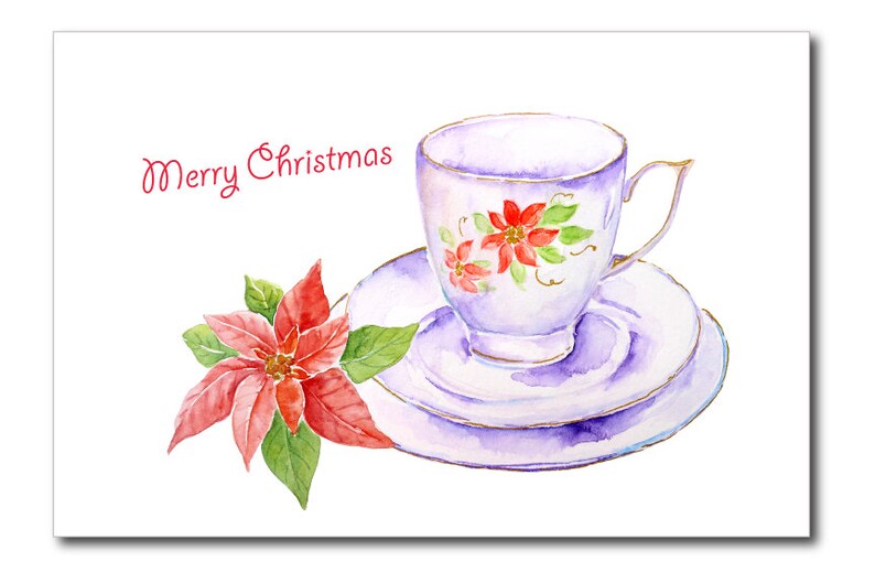 Hand Drawn Watercolor Clipart White Christmas Tea Cups - Etsy