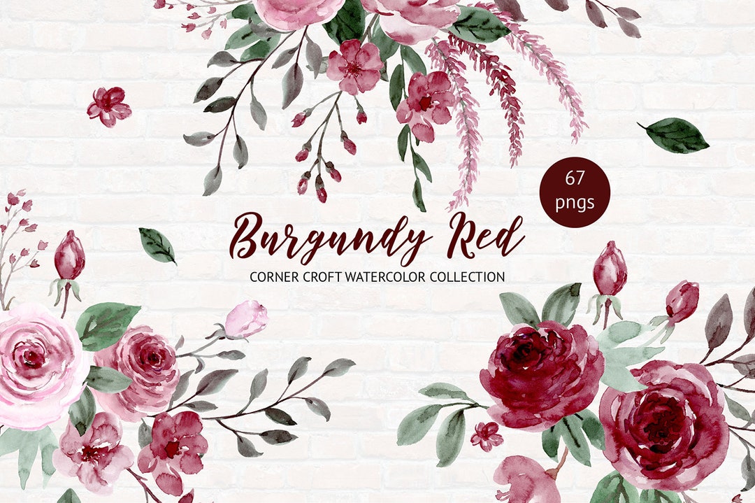 Watercolor Collection Burgundy Red for Instant Download - Etsy
