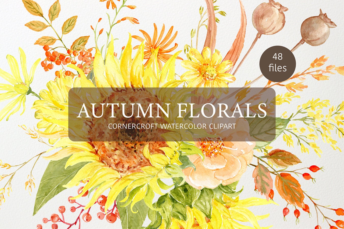 Watercolor Clipart Autumn Florals Fall Flowers Sunflower | Etsy