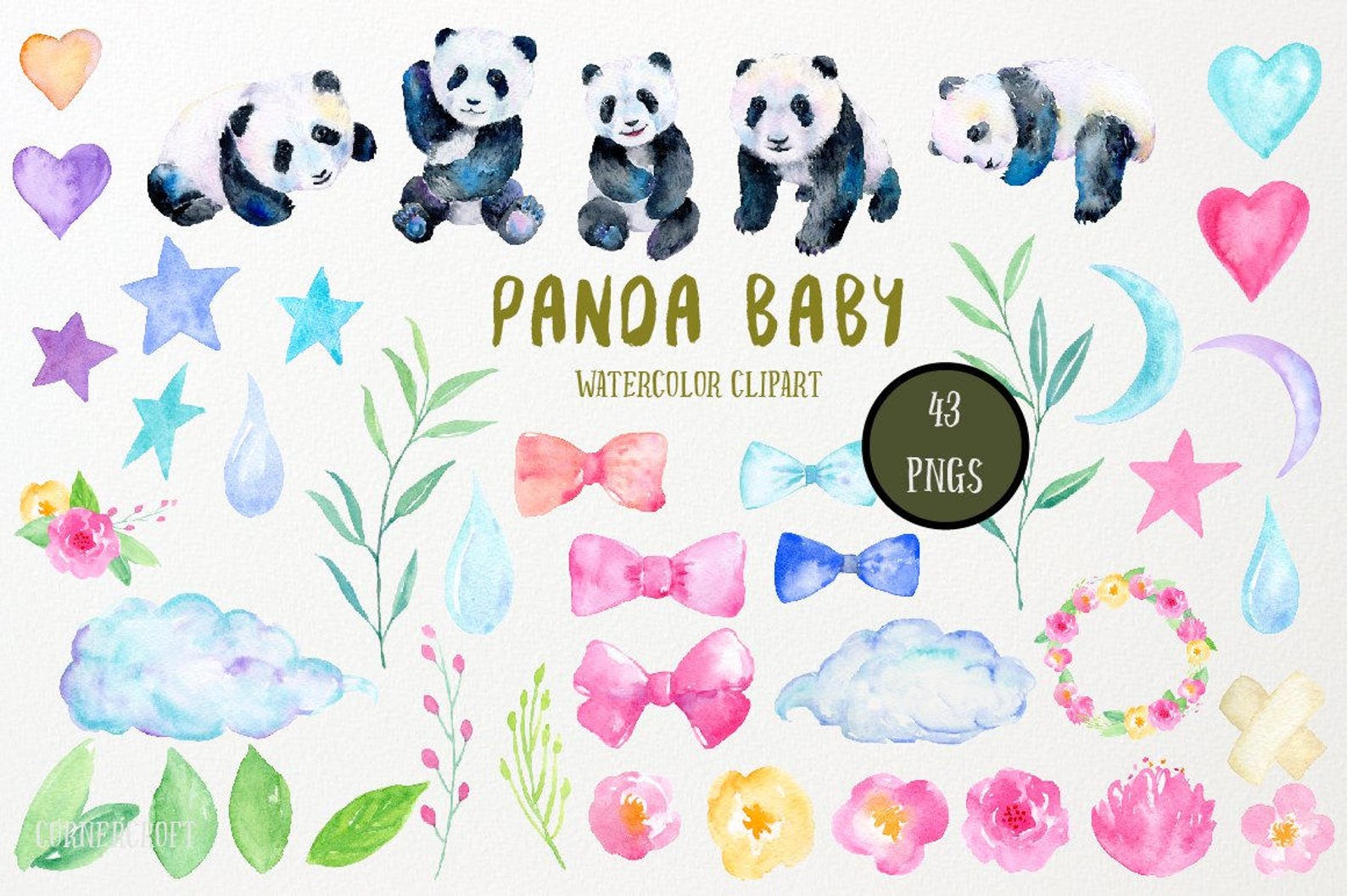 Panda Clipart Watercolor Clipart Panda Baby instant download | Etsy