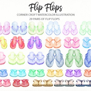 Watercolor Flip Flops Clipart, Watercolor Illustration of Summer ...