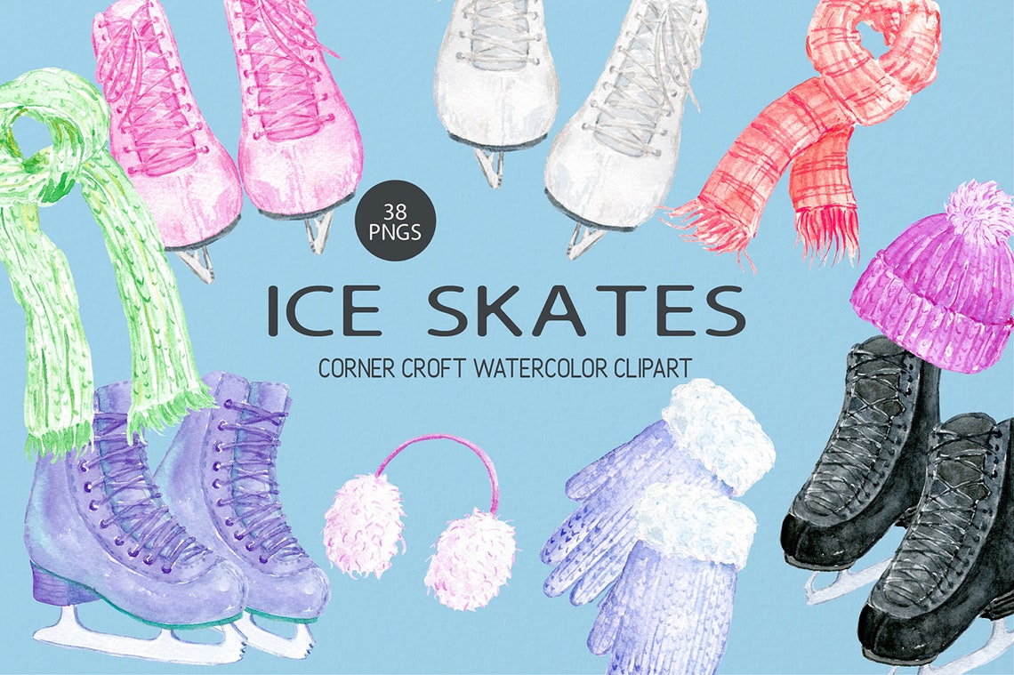 Clipart Ice Skates Winter Scarf Gloves and Hat Digital - Etsy UK