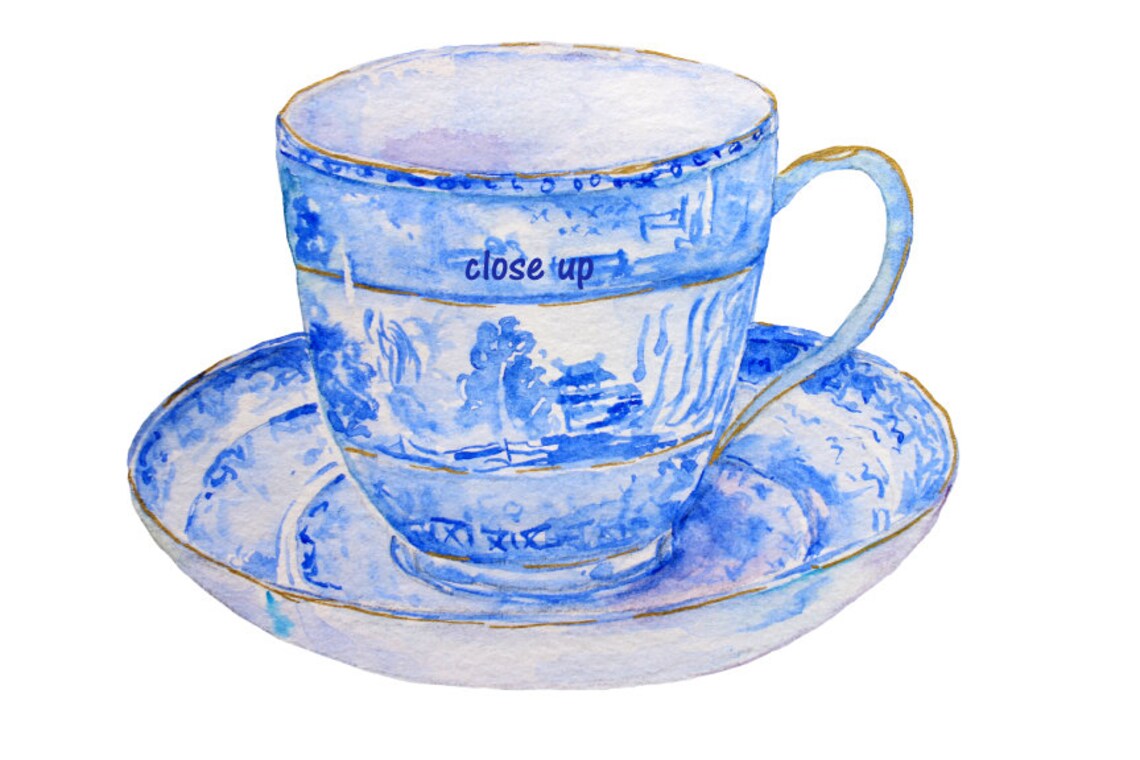 Hand drawn watercolor blue teapot set tea cup instant download | Etsy