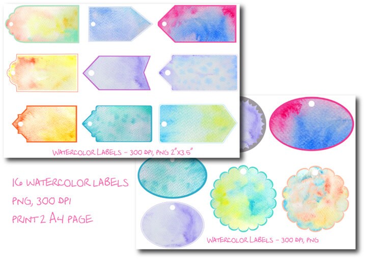 Hand Painted Watercolor Background Labels Gift Tags Gift | Etsy