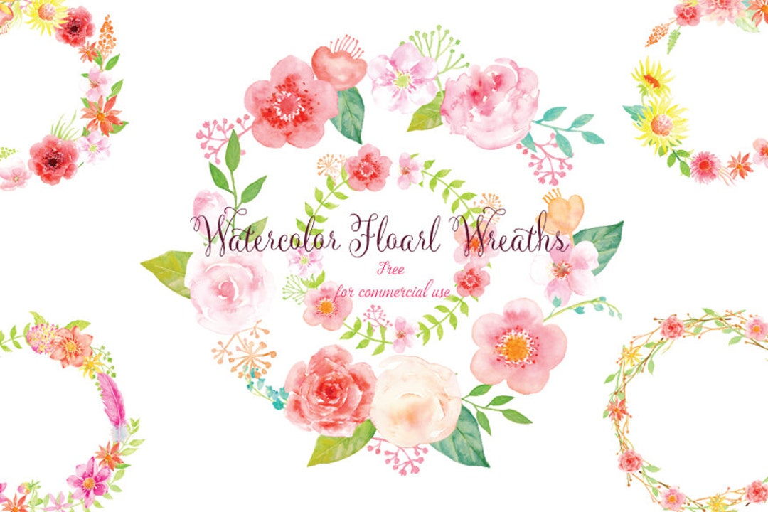 Pink Floral Wreaths for Instant Download, Watercolor Clipart, Wreath ...