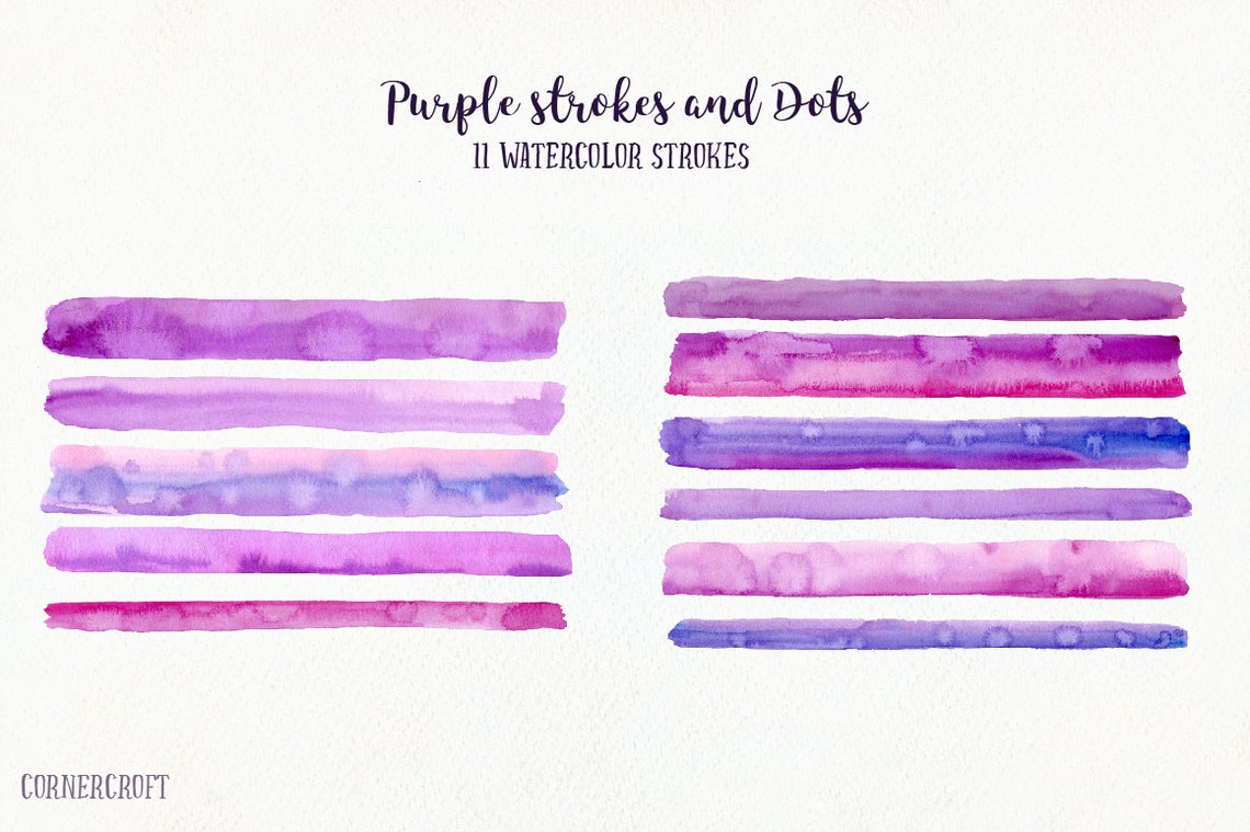 Watercolor Purple Brush Strokes Dots and Paint Splatter | Etsy