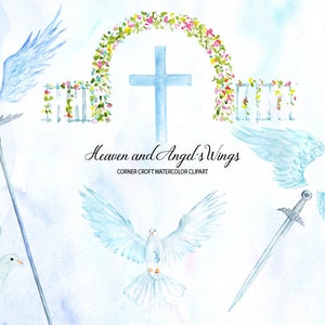 Heaven and Angel's Wings, Watercolor Clipart, Heaven, Clouds, Doves ...