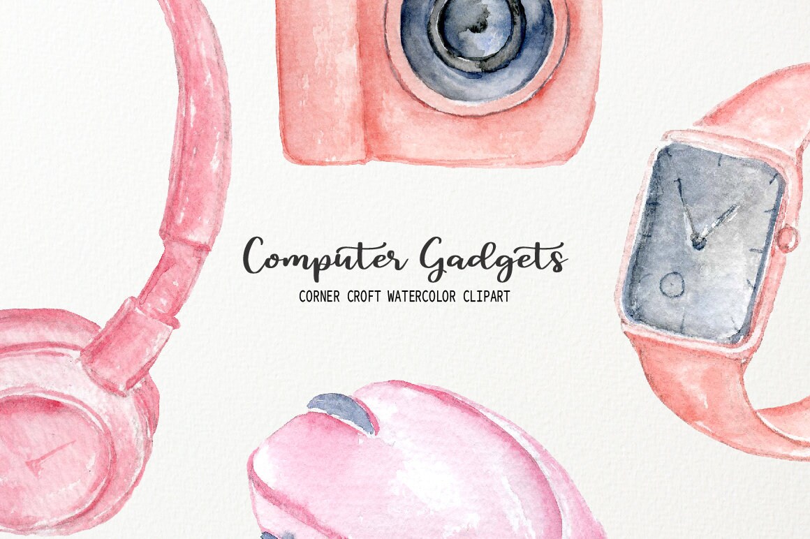 Computer Gadgets Watercolor Clipart for Instant Download - Etsy UK
