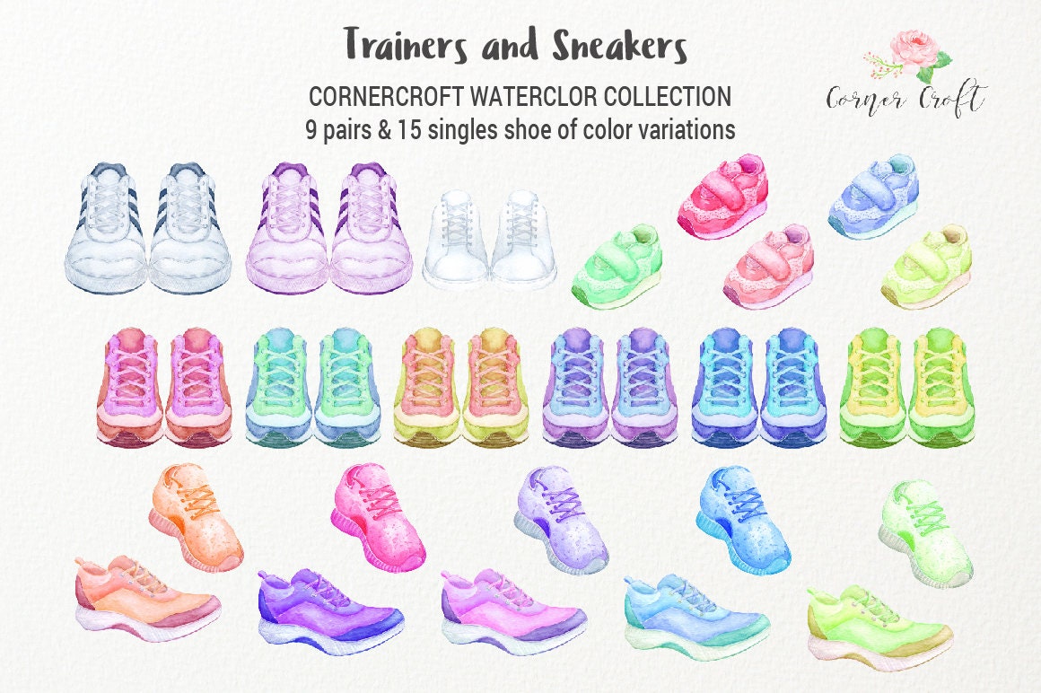 Watercolor Sneakers Clipart – Colorful Shoe Illustrations (digital ...