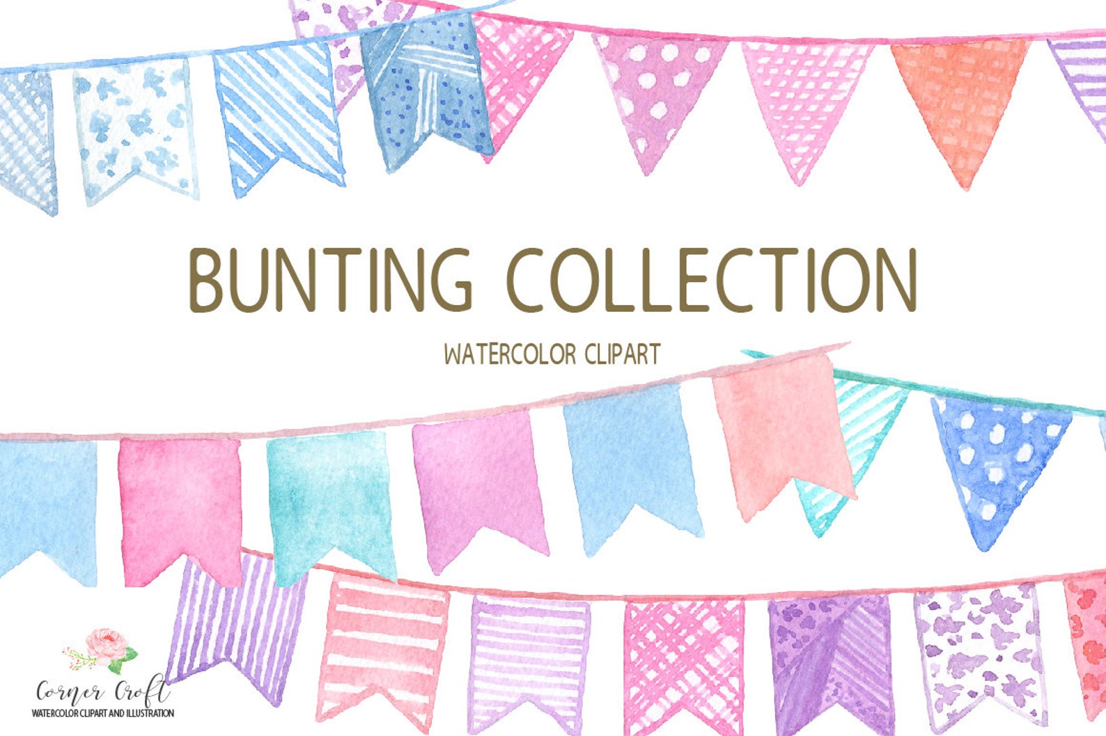 Bunting Clip Art Watercolor Bunting Pastel Color Bunting | Etsy UK