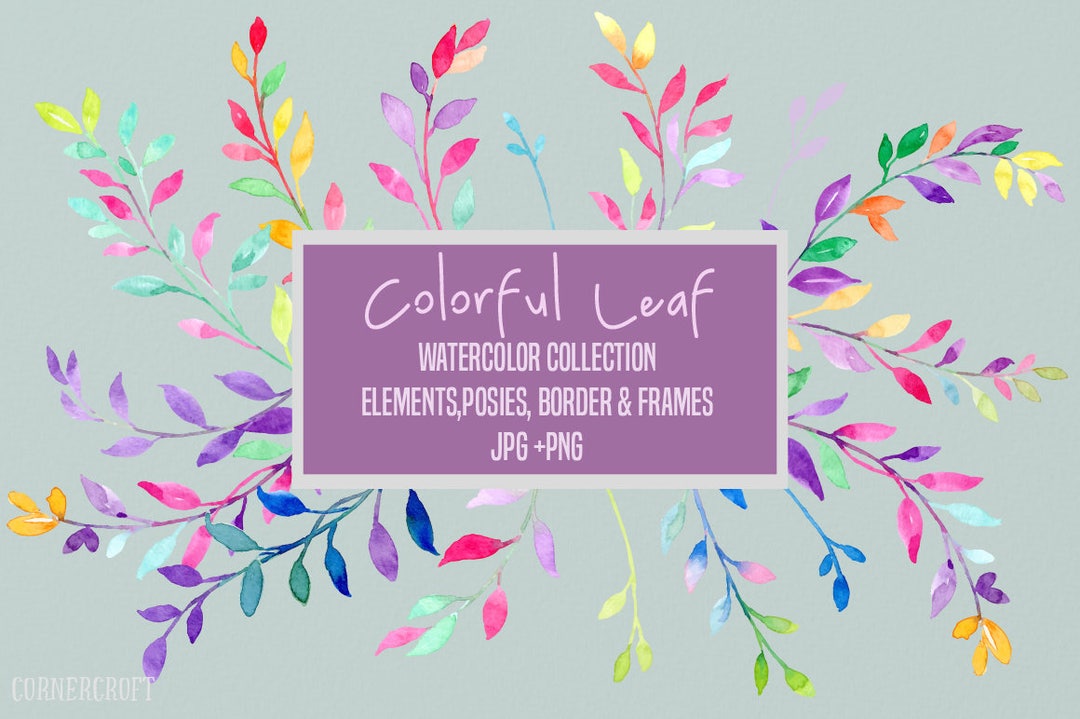 Colorful Leaf Clip Art - Watercolor Foliage Graphics (PNG) - Etsy